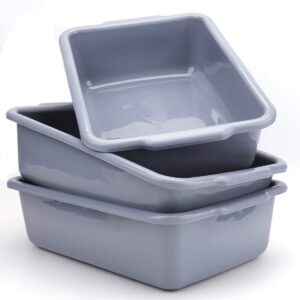 bekith 3 pack plastic dish tubs, 13l commercial bus box wash tub basin tote box, grey