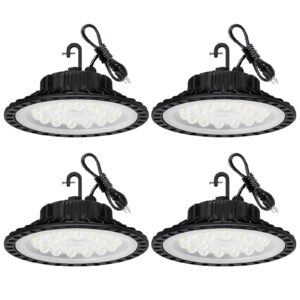 led high bay light, 100w 12000lm ufo led high bay lights with us plug 5' cable, eqv.400w mh/hps, 6500k super bright led shop lights ip65 area light fixture bay lighting for garage factory workshop