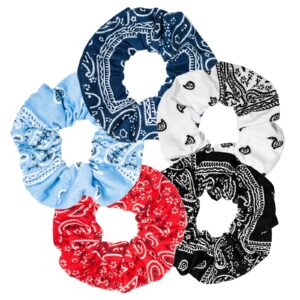 bandana print scrunchies hair ties, 5pcs cotton hair elastics for women