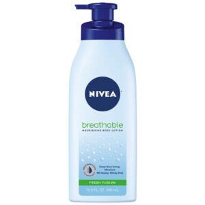 nivea breathable nourishing body lotion fresh fusion, body lotion for dry skin, 13.5 fl oz pump bottle