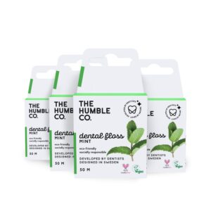 the humble co. dental floss (4pack) - vegan, waxed dental floss with xylitol, 55 yards of adult and kids floss for gum care and dental care (mint)