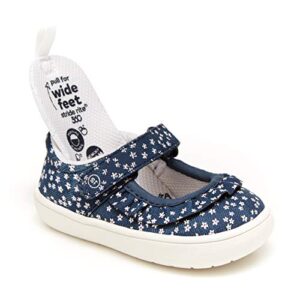 stride rite baby girls felicia mary jane flat, chambray floral, 3 infant