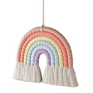 macrame rainbow wall hanging for bedroom nursery baby kids rooms playroom colorful tapestry tassel art home boho room decor newborn birthday gift (rainbow d)