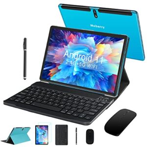 meberry updated android 11.0 tablet : 10.1-inch ultra-fast 4gb/ram,64gb/rom tablets-8000mah battery-2.4g+5g wifi support - bluetooth keyboard | mouse | m7 tablet cover and more include - metal blue