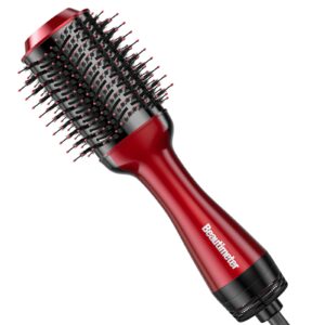 beautimeter hot air brush, 2-in-1 volumizing hair dryer brush, negative ion blow dryer comb, salon hair styler brush for hair straightening and curling, red