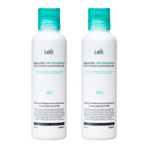 la'dor keratin lpp damage care shampoo w/proteins & plant oils - ph balanced sub acidic for dry damaged frizzy coarse thinning hair - no silicone, paraben, sulfate, alcohol 5.07 fl oz (2pcs) lador