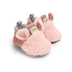 carrean baby boys girls soft plush slippers cartoon toddler infant warm winter house shoes (pink 12-18 months)