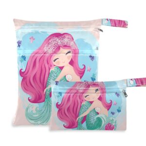 qilmy 2pcs mermaid cloth diaper wet dry bag waterproof reusable wet dry organizer with zipper for travel, beach, pool, diapers, gym clothes, wet swimsuits