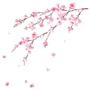 decowall ds6-2003 watercolor cherry blossoms kids wall stickers wall decals peel and stick removable wall stickers for kids nursery bedroom living room décor