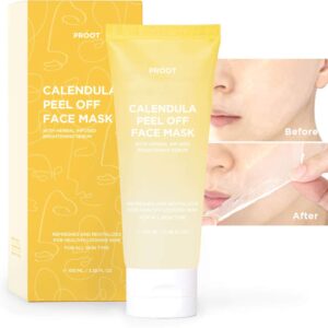 calendula peel off mask | with herbal infused brightening serum | formulated with real calendula flower leaves and extracts | korean skin care, vegan, cruelty-free | 3.38 oz