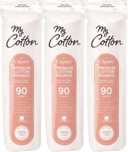 my cotton premium cotton rounds for face (3 pack) | makeup remover pads, hypoallergenic, lint-free | 100% pure cotton