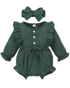 saeaby baby girl clothes 3-6 months infant girl clothes fall baby long sleeve romper ruffle green one piece romper bodysuit cute outfit for girl