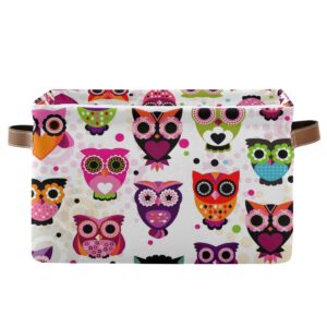 rectangular storage bin cute owl basket with handles - organizer bin for toys, books, laundry basket for kids/pets, playroom