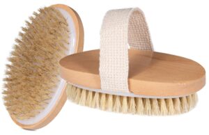 opaz dry body brush 2 pack natural bristle for dry skin - exfoliator scrubber - wet or dry scrub smooth cellulite - stimulate blood flow