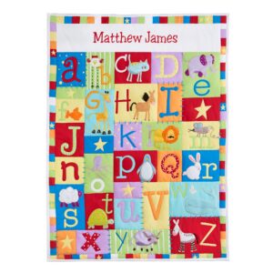 let's make memories personalized baby quilt - 3d applique & embroidered name - heirloom keepsake for new baby - textured details - alphabet & animals - nursery decor - baby shower - 42x32 - primary