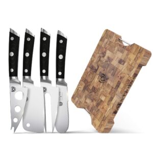 dalstrong the gladiator series elite 4-piece charcuterie & cheese knife set bundled with the lionswood end-grain teak cutting & serving board