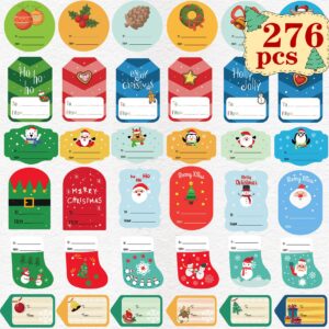 joy bang 276 pcs christmas gift tags for present, name tags christmas to from labels self adhesive gift wrapping paper tags holiday xmas santa snowman stickers for birthday wedding decorations