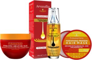 arvazallia argan oil hair mask and treatment bundle - hydrating protein mask with premium argan oil for damaged or dry hair repair and ultimate hydration