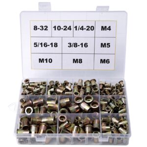 340pcs rivet nuts 8-32 10-24 1/4-20 5/16-18 3/8-16 metric rivet nuts m4 m5 m6 m8 m10 nutsert riv nuts threaded insert nuts kit carbon steel