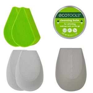 ecotools beauty makeup sponge set, 4 blenders, with sponge and brush cleaner, includes travel accessory case