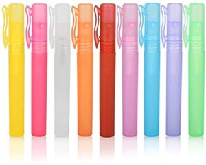 10ml pen clip fine mist,10 pcs plastic frosted atomizer vials empty portable refillable pump spray bottle perfume hand sample tube travel makeup container (color random)