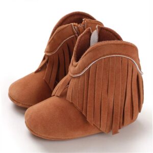 timatego baby girl cowboy tassel boots side zipper non slip stay on booties infant toddler first walker warm winter crib shoes 3-18 months, baby girl boots 3-6 months infant, 02 brown