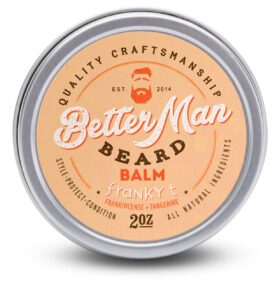 better man beard franky t balm (frankincense + tangerine) - 2 oz all-natural moisturizing beard balm with therapeutic grade essential oils & 100% natural formula - blm-frt2