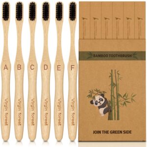 virgin forest bamboo toothbrush, biodegradable bamboo charcoal toothbrushes, natural eco friendly wooden toothbrush 6-pack