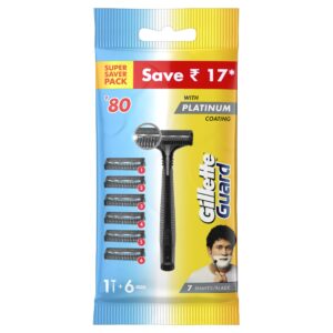 gillette guard manual shaving razor blades - 6 cartridges, 1 razor