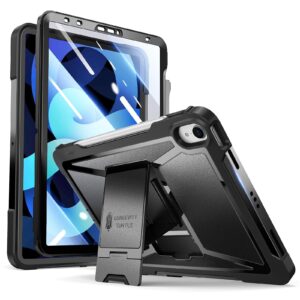 ztotopcases for ipad air 5th/4th gen 10.9 inch 2022/2020, ipad pro 11" 2018 1st, built-in screen protector, shockproof cover+ kickstand - black