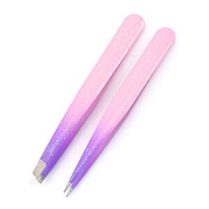 precision stainless steel beautiful pink shiny powder expoy pointed slanted tip eyelash extension tweezers eyebrow ingrown hair care remove tweezers set for girls kids men