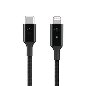 belkin smart led charging cable usb-a to lightning 4ft/1.2m (see your charging status at a glance) fast charge ready for latest iphones, airpods and ipad, mfi-certified, black (caa006bt)