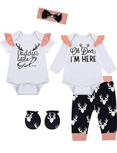 newbron baby girl deer theme outfit daddy's little girl clothing oh deer i'm here deer pant set (blue,0-3 months)