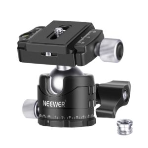 neewer professional 28mm low profile tripod ball head with 360° rotation and 2 locking buttons, arca type 1/4" qr plate and spirit level for tripod/camera, max load: 5 kg