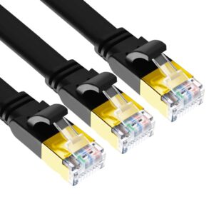 yauhody cat8 ethernet cable 6ft 3 pack, flat cat 8 cable, faster than cat7/cat6/cat5e, high speed 40gbps 2000mhz sftp network lan patch cable with rj45 for gaming, pc, router, modem (6ft/3 pack/black)