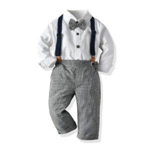 moyikiss studio autumn winter little boys clothes long sleeve bowtie shirt+suspender pants gentleman outfits sets (white-a, 90/2t)