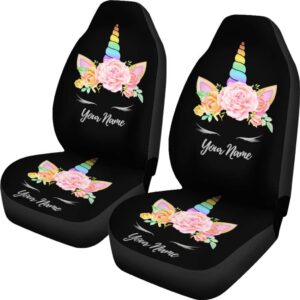 personalized unicorn car seat covers - black style, car seat covers unicorn (set of 2) - custom universal front car seat protector, front car cover gift