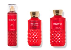 bath and body works - strawberry pound cake - daily trio – fall 2020 - shower gel, fragrance mist & body lotion