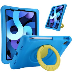 procase kids case for ipad air 10.9" 5th gen 2022/4th gen 2020/ipad pro 11 2020/2018, shockproof rotate handle fold stand lightweight kids friendly case –blue