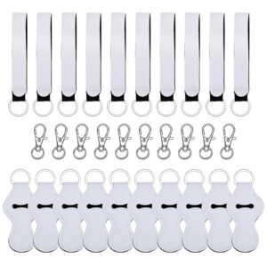 20 pack sublimation blanks chapstick holder keychains, neoprene lipstick holder keychainr with lanyards wristlet and 10 metal clip cords