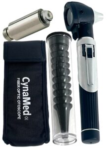 cynamed mini otoscope set-pocket size, fiber optic otoscope diagnostic ear care tool-pocket otoscope (black)