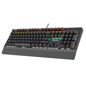 philips mechanical gaming keyboard- rgb led backlit wired keyboard with blue switches for gaming, pc- full key n-rollover- anti ghosting