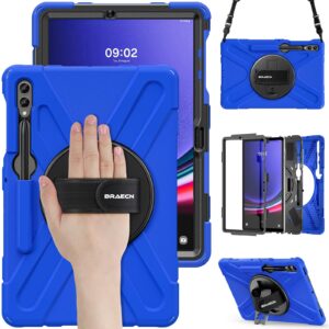 braecn for galaxy tab s10+/ s9+/s9 fe+/s8+/s7+/s7 fe12.4 inch case,heavy duty tablet case with adjustable hand strap, built-in s pen holder, shoulder strap, stand for samsung galaxy tab s9 plus -blue