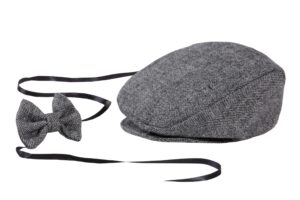 newborn baby boy flat newsboy cap and bow tie set gatsby cap pageboy golf hat (grey)