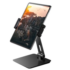 maxonar ipad stand holder, heavy-duty aluminum alloy tablet stand, 360° swivel foldable ipad pro air charging stand holder for desk bed store pos showcase reception kitchen office (6-13''), grey