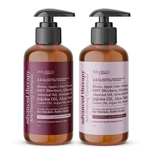 aquableu’s advanced therapy anti-thinning shampoo and conditioner set – 14 all-natural ingredients to moisturise, strengthen and fight hair thinning – biotin, acv, dht blockers – sulfate free – 16oz