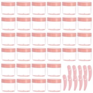 100 pcs 20g plastic sample cosmetic containers with lids and 10 pcs mini makeup spatula，refillable cosmetic jars lip scrub containers for skincare - pink