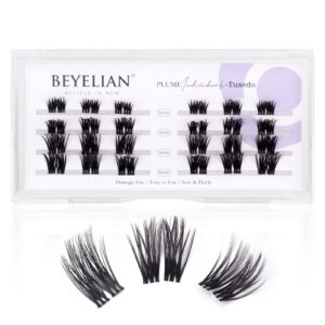 beyelian cluster lashes, diy eyelash extension individual false eyelashes extension natural look reusable glue bonded super thin clear band 24 lash clusters (style4 0.07 mix clear band)