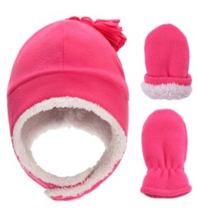 brook + bay toddler hat & glove set - toddler mittens & winter hat - baby fleece hat for infant kids set 6-18 months - pink