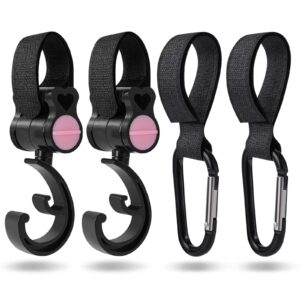 baby stroller hooks, 4 pack of multi purpose hooks adjustable hanger mommy bag hooks for hanging diaper bags,purse,stroller organizer